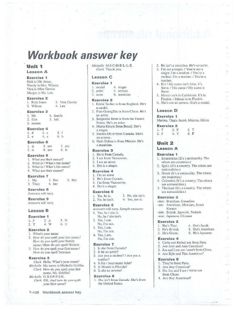 Fourcorners 1 Work Book Respuestas Work Book1 | PDF