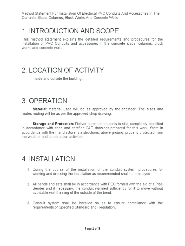 Method Statement - Embedded Conduits | PDF | Pipe (Fluid Conveyance) | Concrete