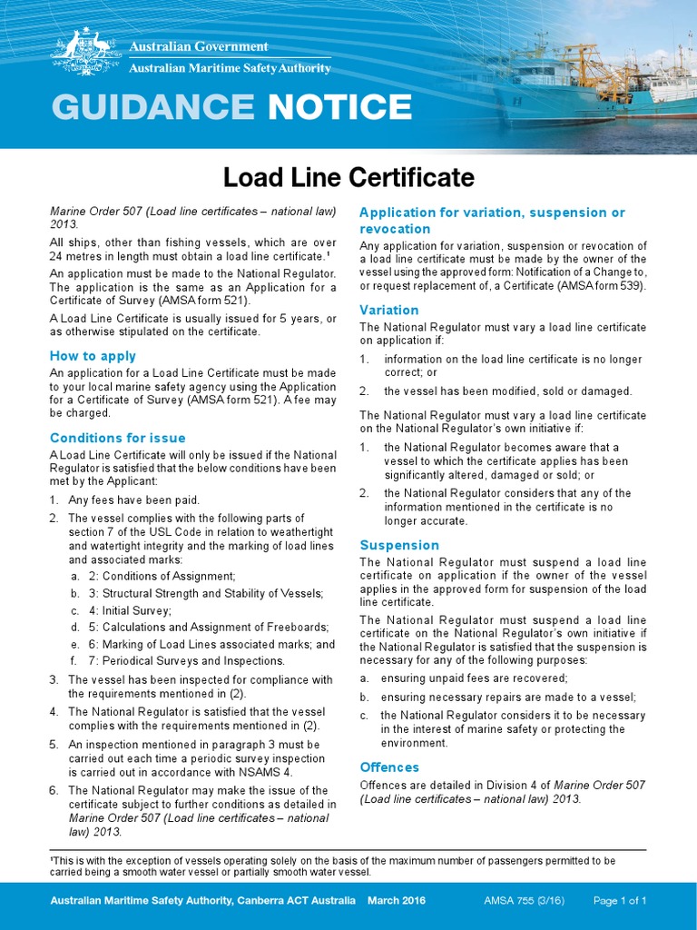 AMSA755 - Loadline Certificate | PDF | Business