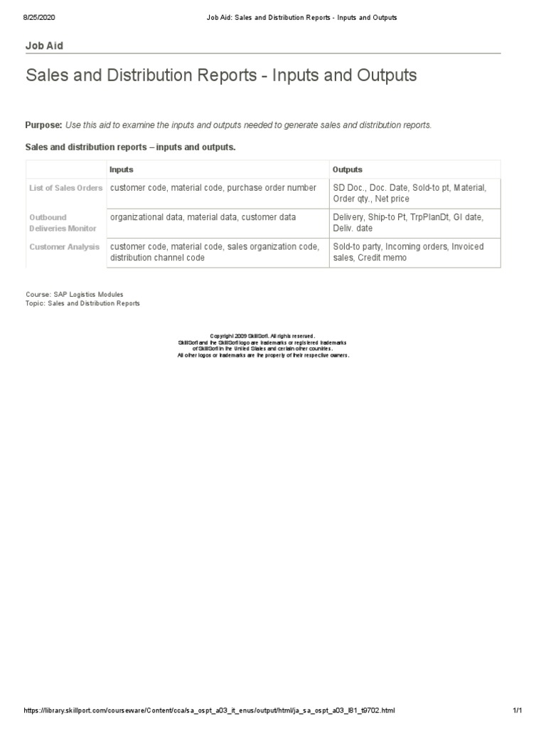 Sales and Distribution Reports - Inputs and Outputs | PDF | Business ...