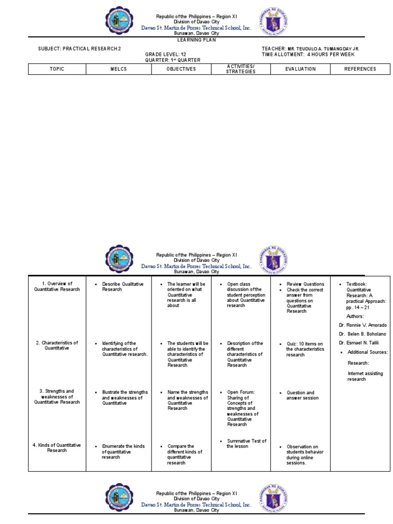 An Overview of Quantitative Research Methods: A Learning Plan for Grade ...