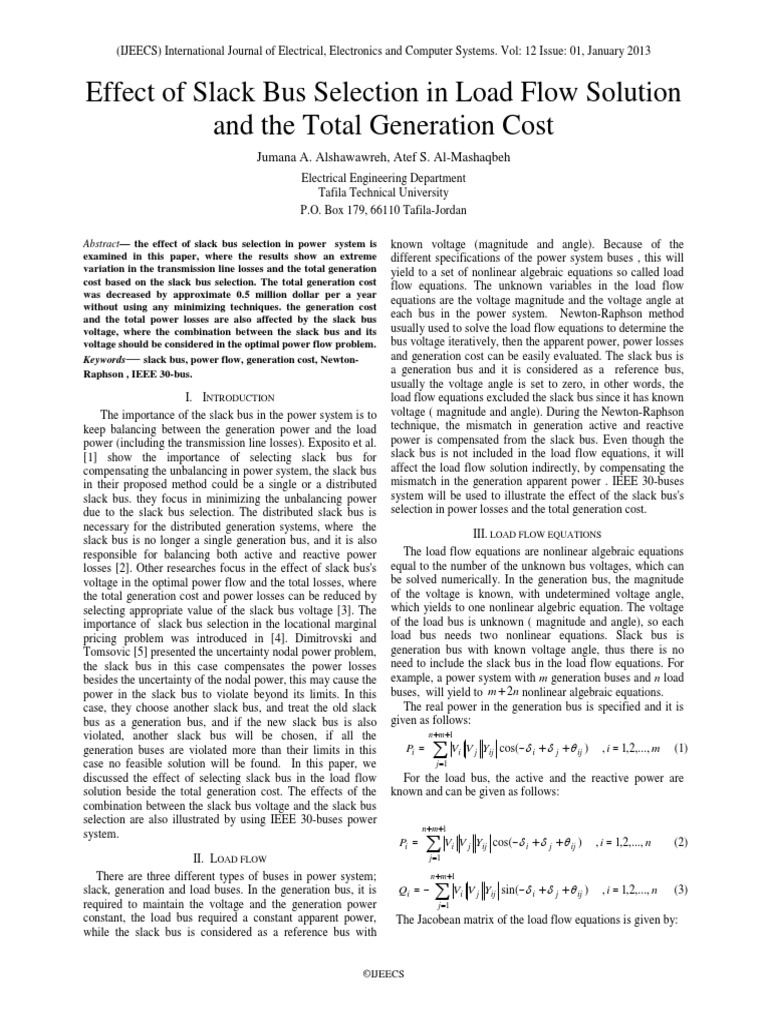 Effect of Slack Bus Selection in Load Flow Solution and The Total ...
