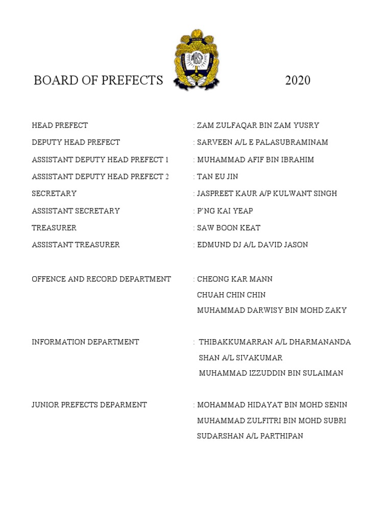Board of Prefects 2020 | PDF