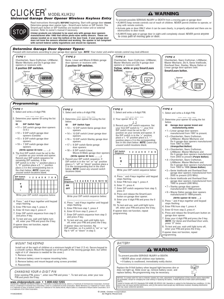 ClickerKeylessEntryProgrammingInstructions PDF | PDF | Switch ...