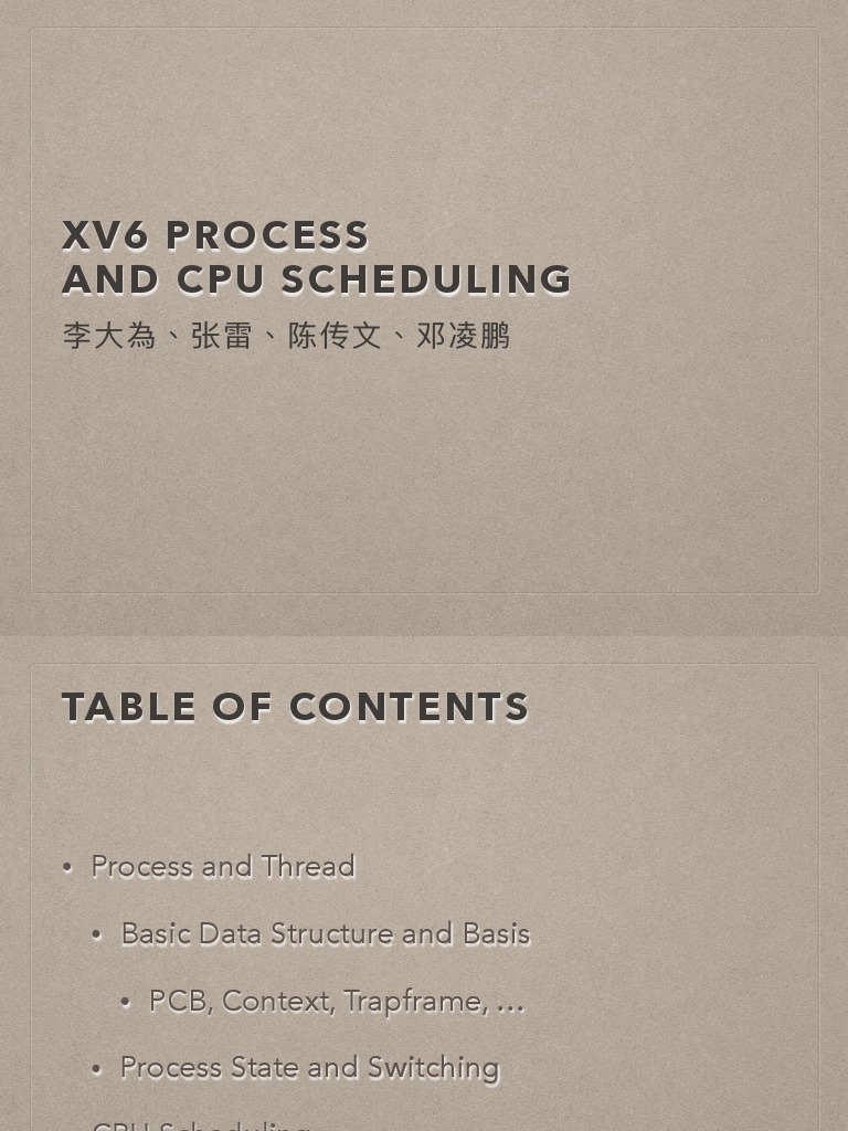 XV6 Thread Presentation | PDF | Process (Computing) | Thread (Computing)
