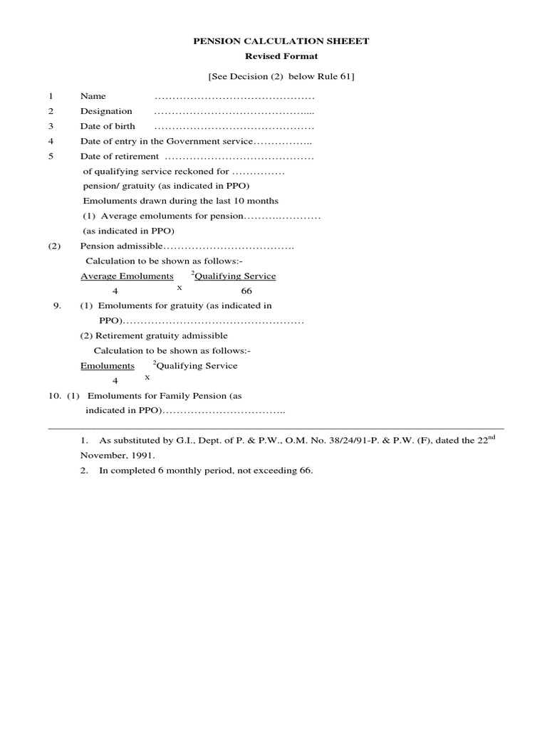 Pension Calculation Sheeet Revised Format | PDF