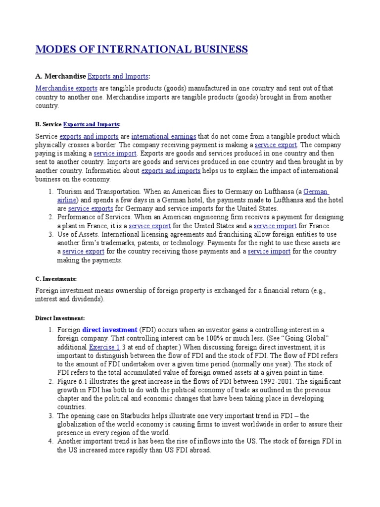 Modes of International Business... | PDF | Foreign Direct Investment | International Business
