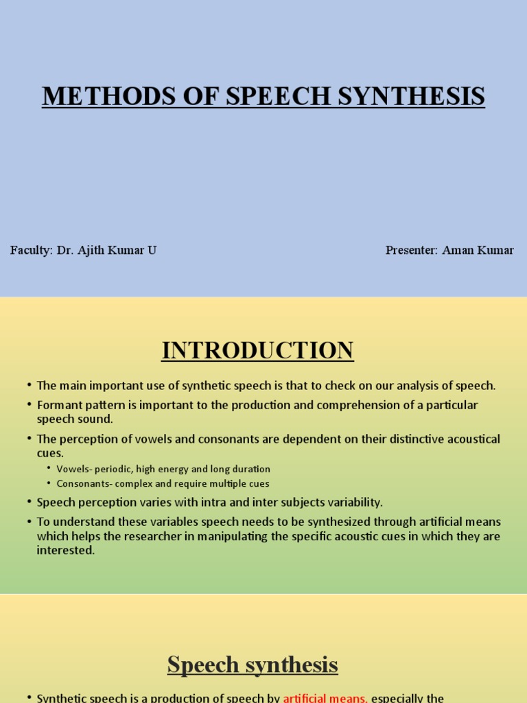 Method To Study Speech Synthesis | PDF | Speech Synthesis | Synthesizer