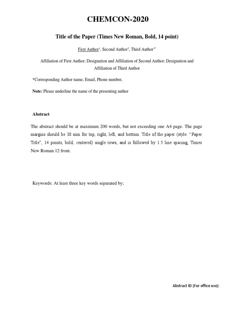 Abstract Template - CHEMCON-2020 PDF | PDF
