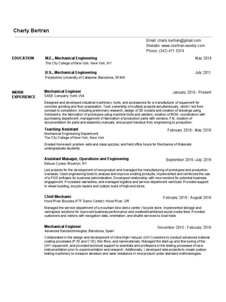 Charly Bertran Resume 2020 - For Website | PDF | Mechanical Engineering | Numerical Control