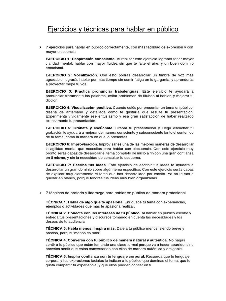 Ejercicios y Técnicas para Hablar en Público | PDF | Las emociones | La ...