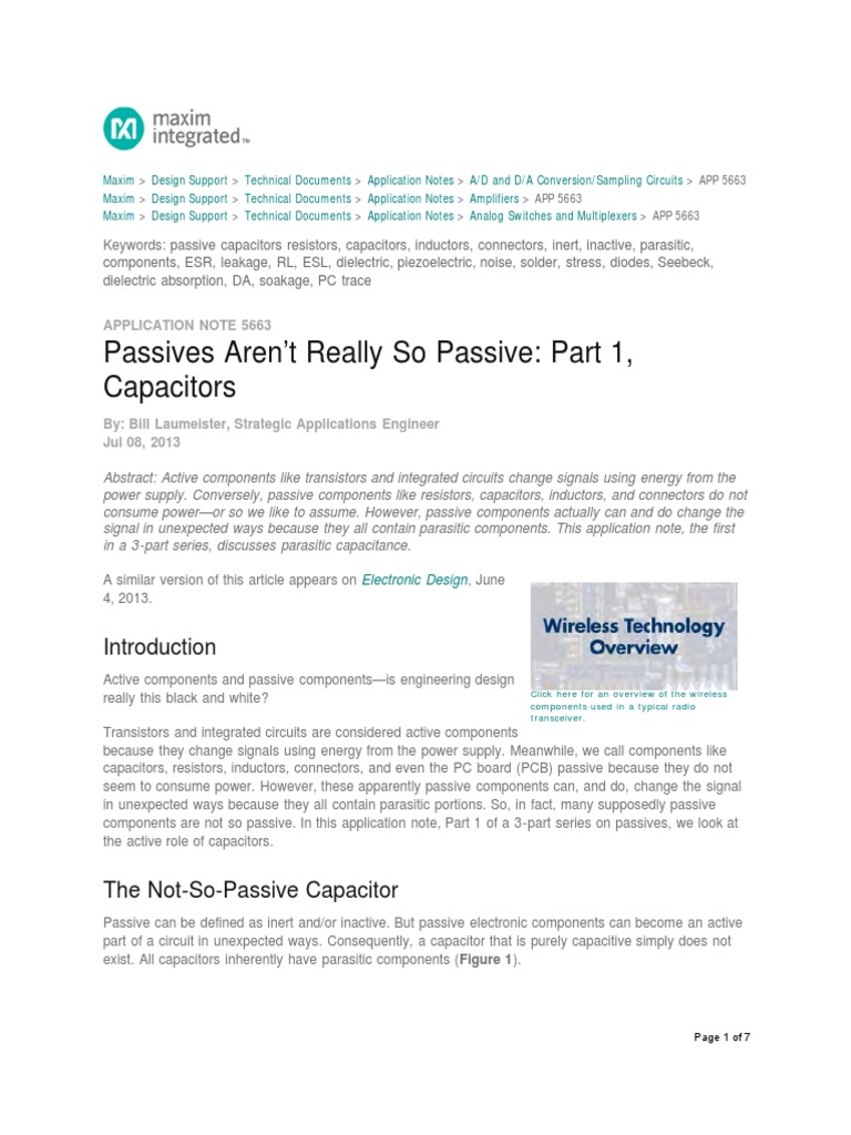 Passives Aren't Really So Passive: Part 1, Capacitors: Application Note 5663 | PDF | Passivity ...