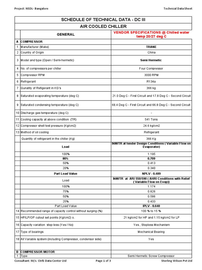 Chiller Technical Datasheet - Aircooled Screw Chiller Tech Data - DC ...