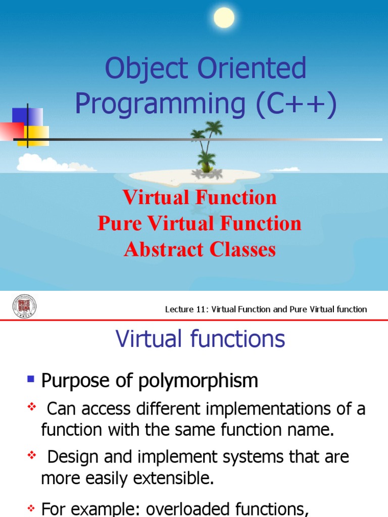 Object Oriented Programming C Virtual Function Pure Virtual Function Abstract Classes