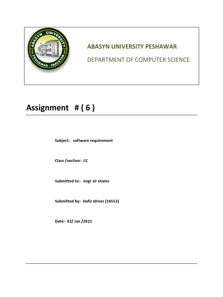 Assignment No 6 | PDF | Specification (Technical Standard) | Question