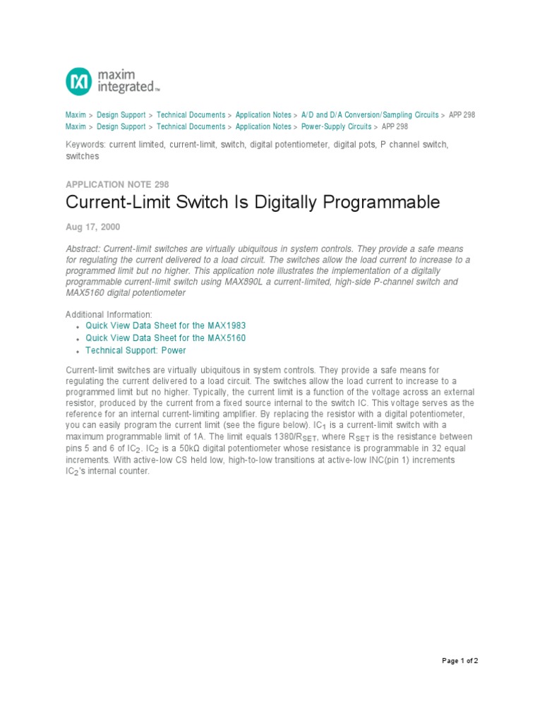 Current-Limit Switch Is Digitally Programmable | PDF | Switch ...