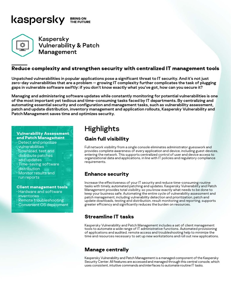Kaspersky Vulnerability and Patch Management Datasheet | PDF | Vulnerability (Computing ...