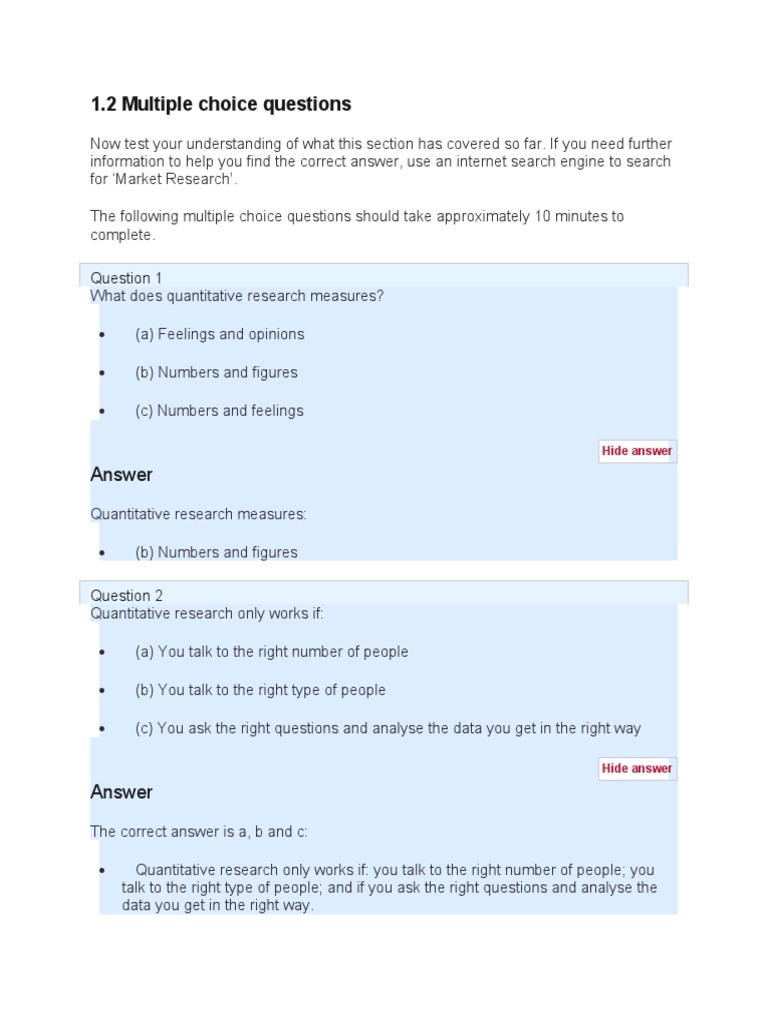 1.2 Multiple Choice Questions: Answer | PDF | Sampling (Statistics ...