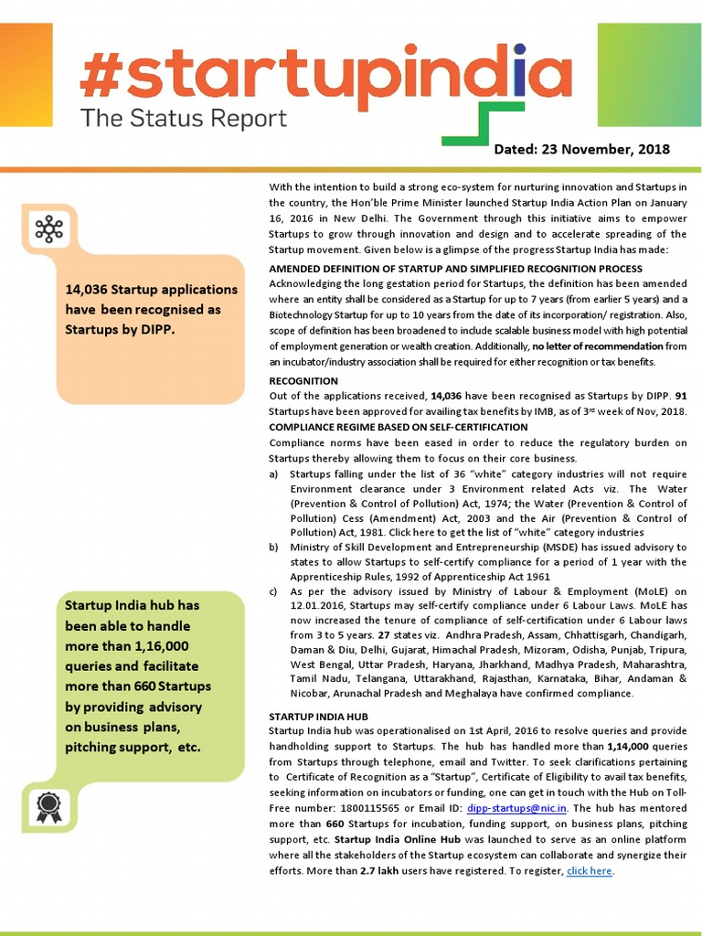 14,036 Startup Applications Have Been Recognised As Startups by DIPP | PDF | Economies | Business
