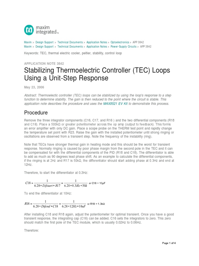 Stabilizing Thermoelectric Controller (TEC) Loops Using A Unit-Step Response | PDF | Control ...