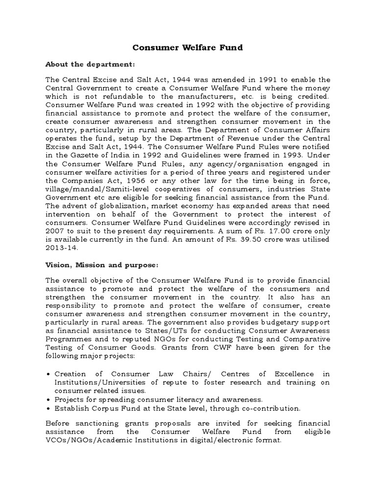 Overview of the Consumer Welfare Fund: Its Objectives, Eligibility ...