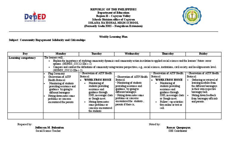 Weekly Learning Plan | PDF | Learning | Teaching