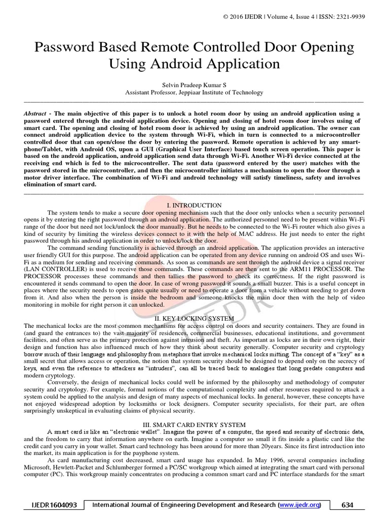 Password Based Remote Controlled Door Opening Using Android Application ...