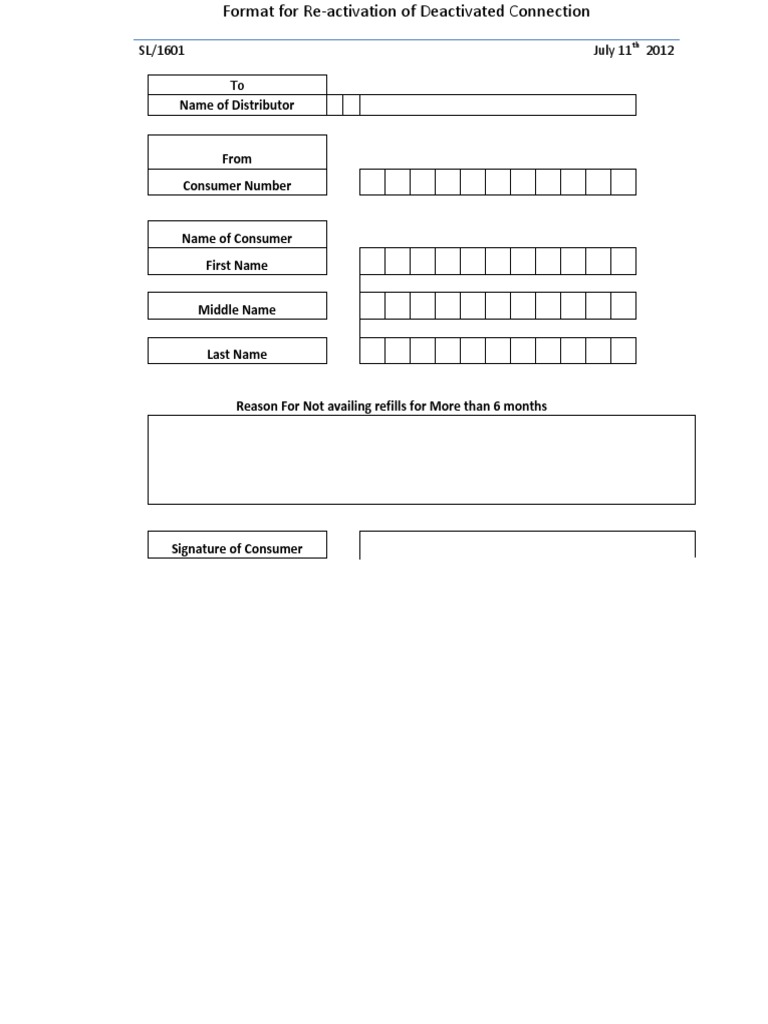 Indane Gas Format For Reactivation of LPG Connection in English Version ...