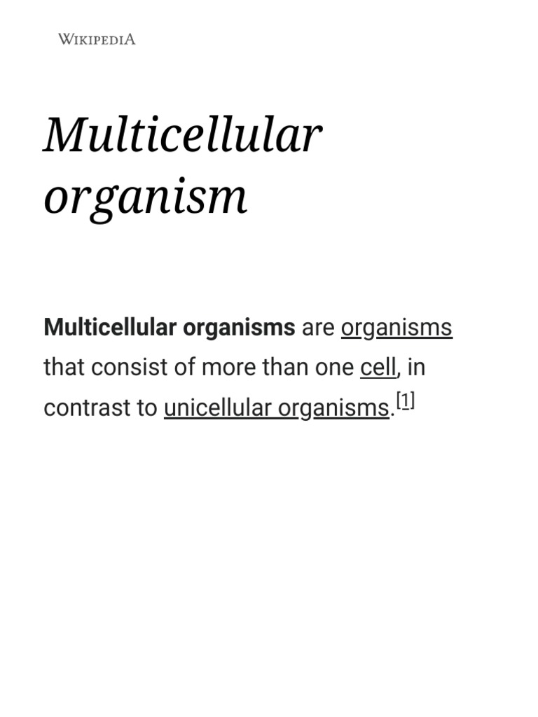 Multicellular Organism - Wikipedia | PDF | Organisms | Biology