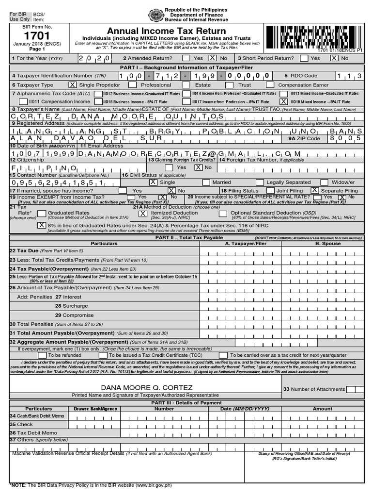 Annual Income Tax Return Form 1701 | PDF | Tax Deduction | Income Tax