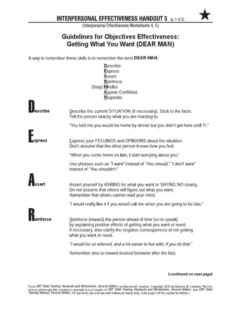 DEAR MAN Skills Overview in DBT | PDF