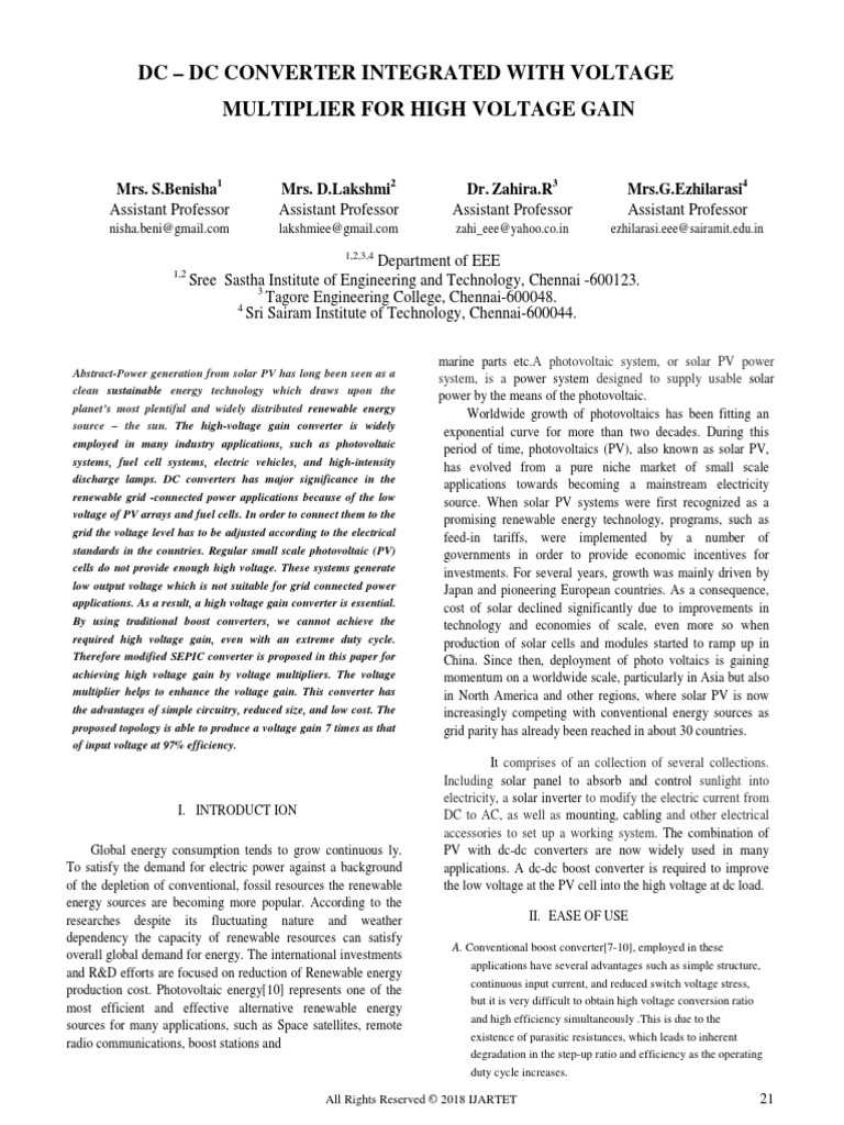 DC - DC Converter Integrated With Voltage Multiplier For High Voltage Gain | PDF | Electrical ...