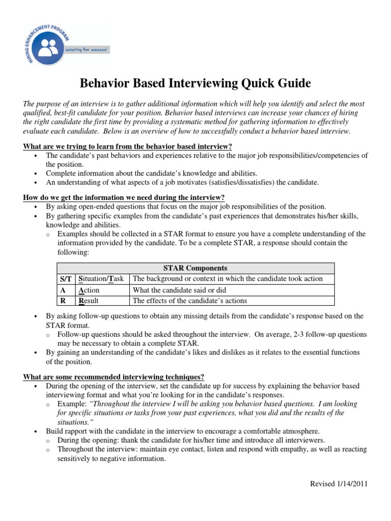 Behavior Based Interviewing Quick Guide: What Are We Trying To Learn From The Behavior Based ...