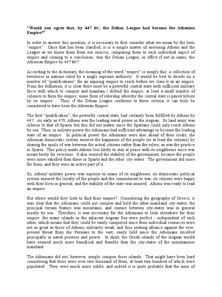 Delian League To Athenian Empire | PDF | Athens | Sparta