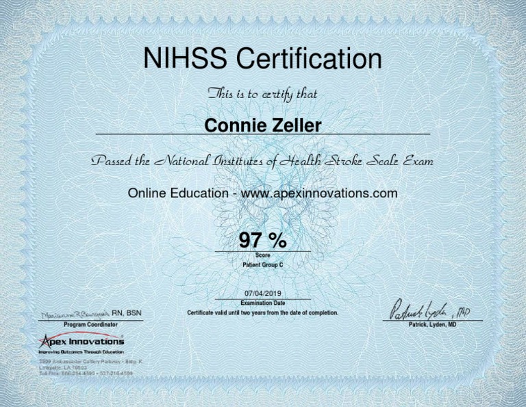 NIHSS Certification for Connie Zeller | PDF | Self-Improvement