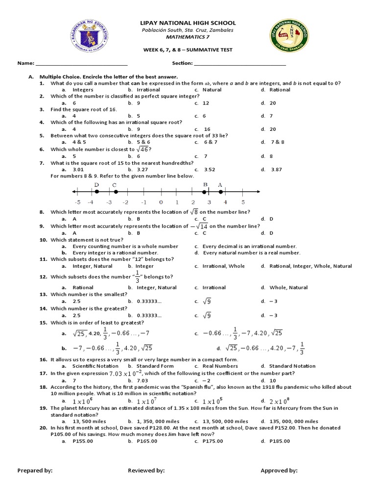 Math 7: Summative Test on Numbers | PDF | Numbers | Rational Number