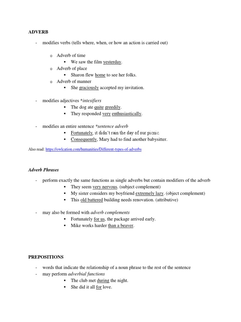 ADVERBS, PREPOSITIONS, and CONJUNCTIONS | PDF | Adverb | Adjective