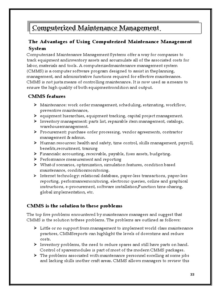 The Advantages of Using Computerized Maintenance Management System | PDF | Internet Of Things ...