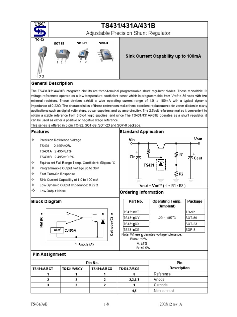 TS431/431A/431B: Adjustable Precision Shunt Regulator | PDF ...