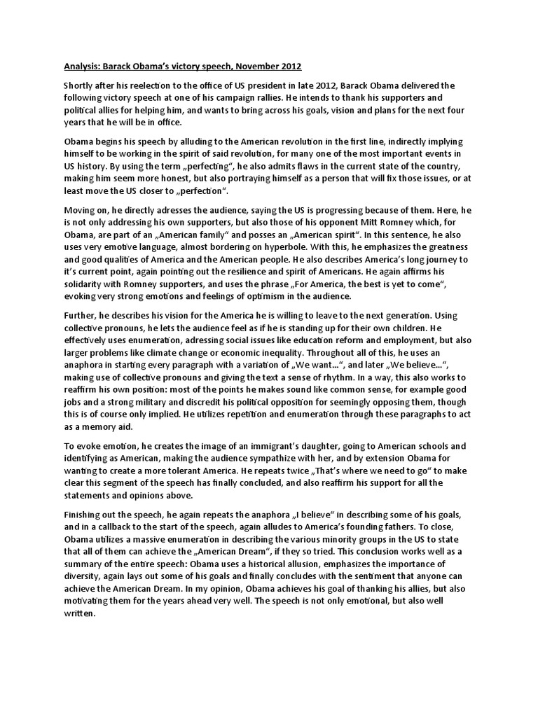 Analysis: Barack Obama's Victory Speech, November 2012 | PDF | Barack Obama