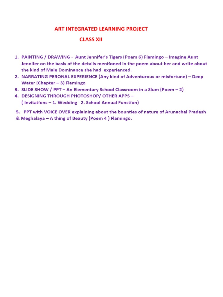 Art Integrated Learning Project Class Xii | PDF