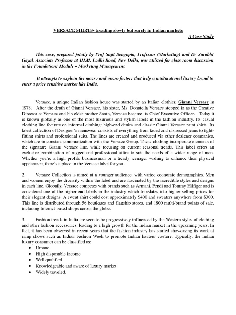 Versace's Entry into Indian Markets | PDF | Fashion | Luxury Goods