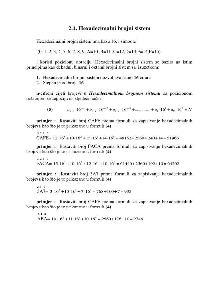 2.4. Heksadecimalni Brojni Sistem | PDF
