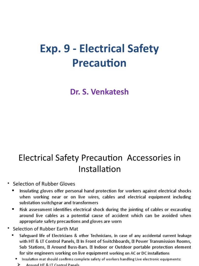 Exp. 9 - Electrical Safety Precaution: Dr. S. Venkatesh | PDF ...