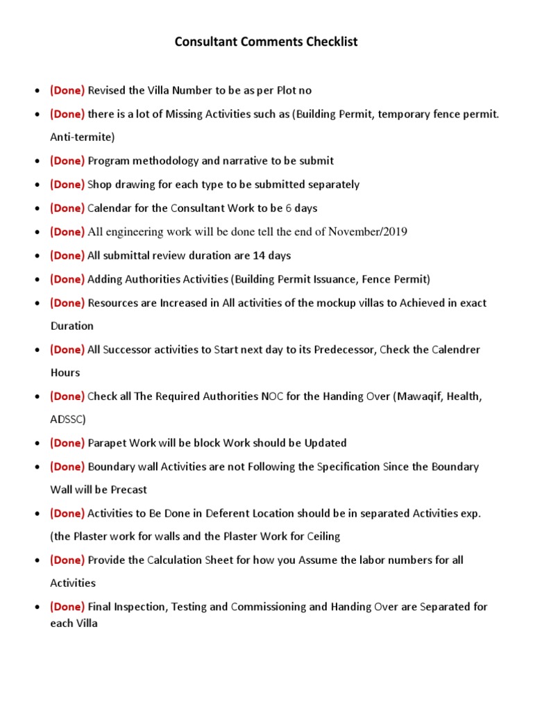 03 - Consultant Comments Cheack List | PDF