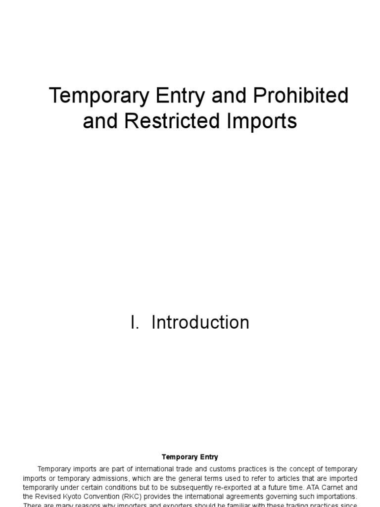 Temporary Entry and Prohibited and Restricted Imports | PDF | Customs ...