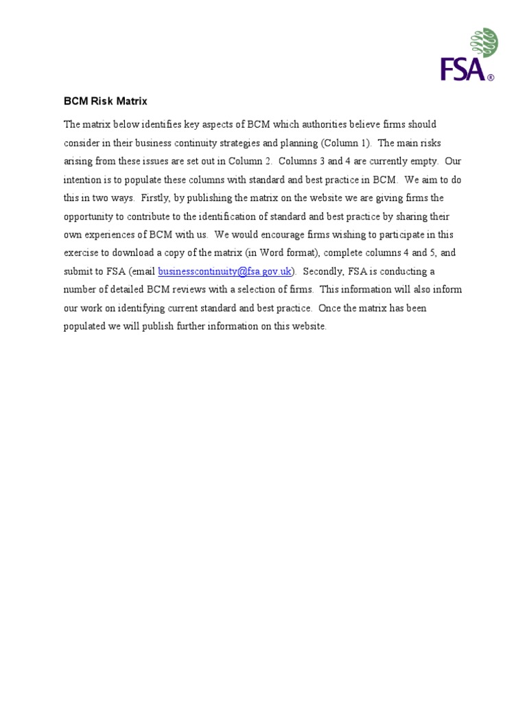 BCM Risk Matrix Guide | PDF | Business Continuity | Risk