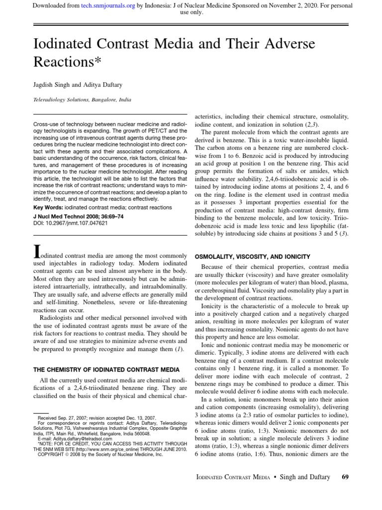 Iodinated Contrast Media and Their Adverse Reactions : Teleradiology ...