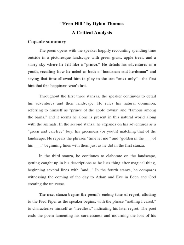 Fern Hill by Dylan Thomas | PDF | Garden Of Eden | Imagination