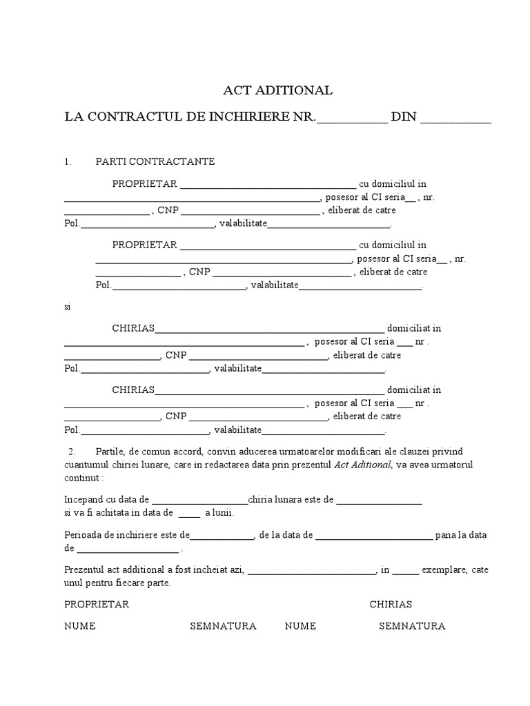 Act Aditional Contract Inchiriere | PDF